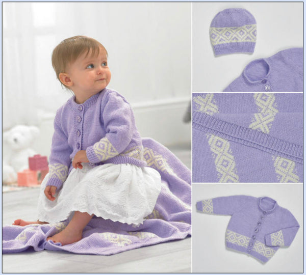 Knitting Pattern - Baby Cardigan Blanket & Hat - Wendy Peter Pan DK ...